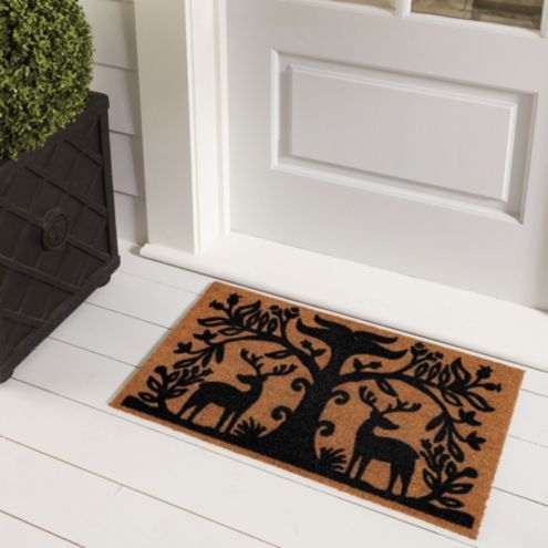 Holiday Deer Coir Mat & Durable PVC Backing for Covered Outdoor Areas