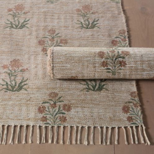 Regan Natural Fiber Rug with Block Print Floral & Jute