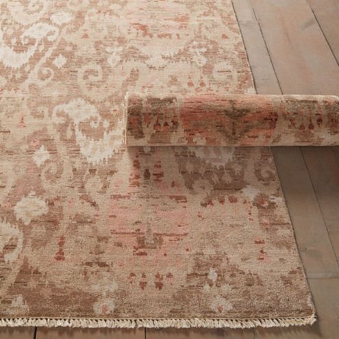 Kenzie Hand Knotted Rug with Blush & Gray Ikat Wool and White Fringe