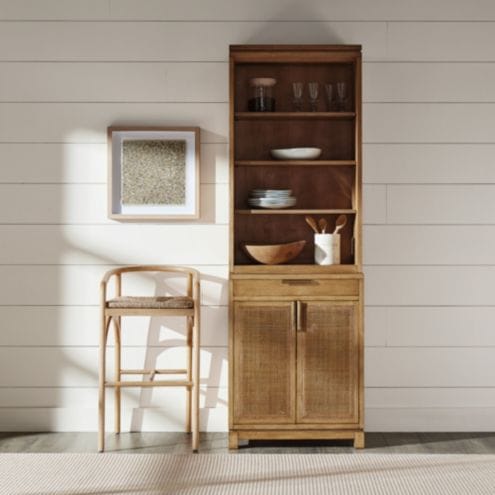Cyrus Server Hutch & 2 Door Rattan Console Cabinet in Maple