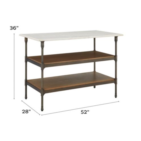 Parisian Open Shelf Kitchen Island Wood & Iron Base with Marble Top