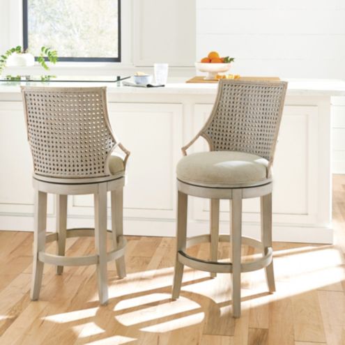 Makena Swivel Counter Stool with Gray Washed Hardwood & Rattan Back
