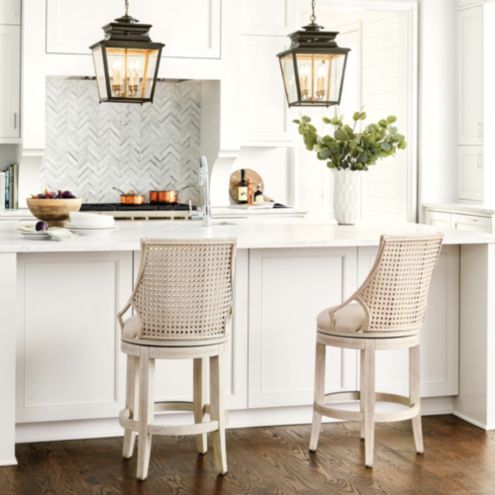 Makena Swivel Counter Stool with Gray Washed Hardwood & Rattan Back