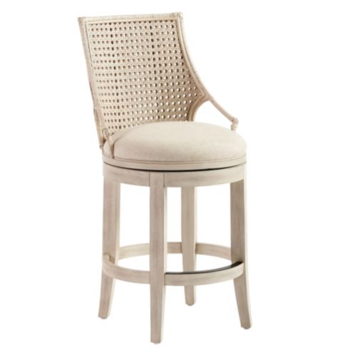 Makena Swivel Counter Stool with Gray Washed Hardwood & Rattan Back