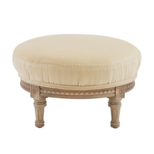 French Tuffet Round Ottoman in Signature Parchment Velvet