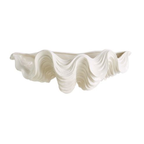 Posie Wall Shelf with Hand Carved Shell Texture & Keyhole Hangers