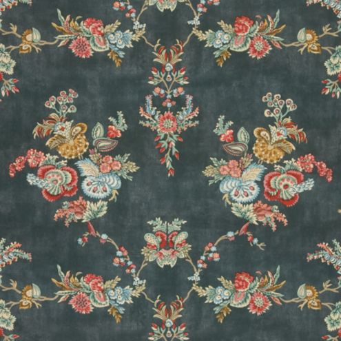Quinton Navy Wallpaper with Classic Florals & Vintage Look