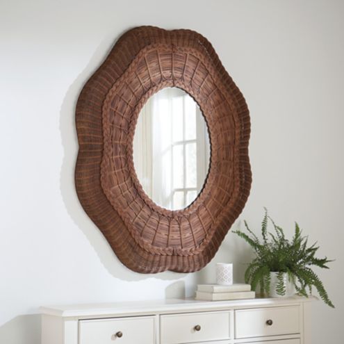 Montauk Woven Mirror with Natural Rattan & Hardwood Frame